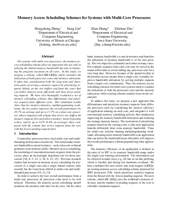 (PDF) Memory Access Scheduling Schemes for Systems with Multi-Core Processors