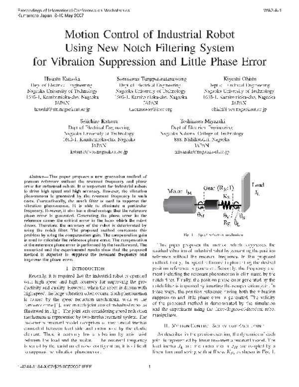 (PDF) Motion Control of Industrial Robot Using New Notch Filtering ...