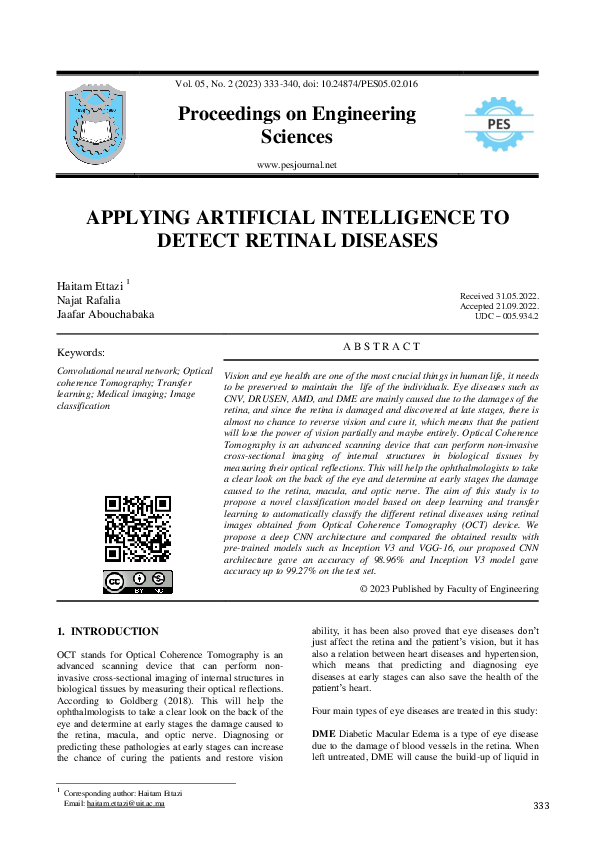 (PDF) Applying Artificial Intelligence to Detect Retinal Diseases
