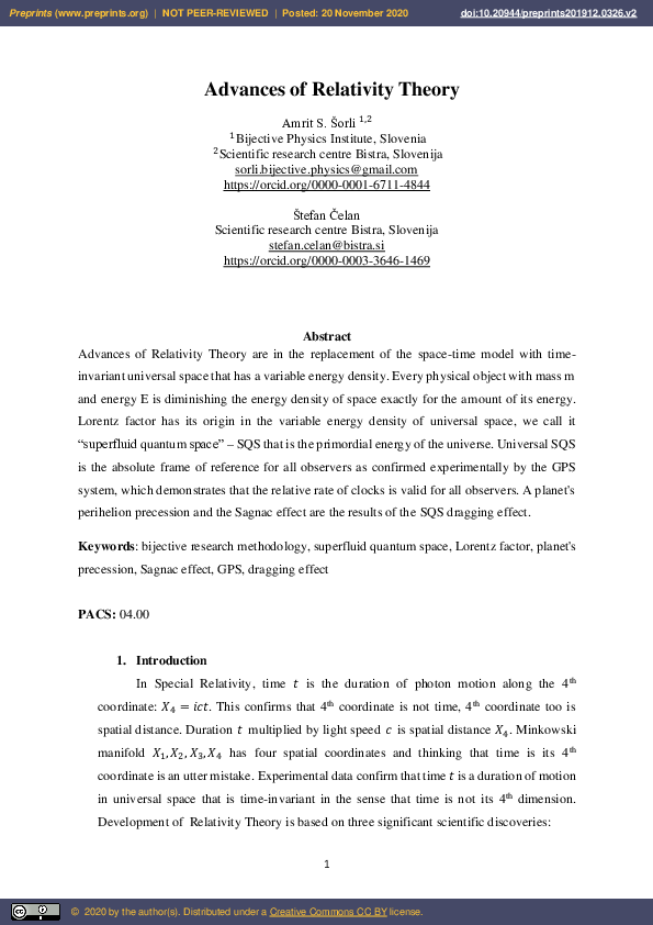 (PDF) Advances of Relativity Theory