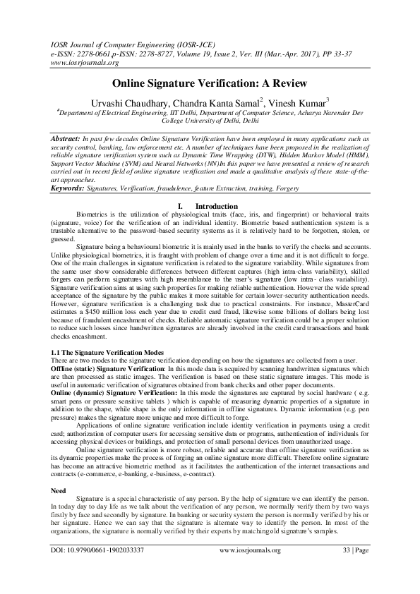 (PDF) Online Signature Verification: A Review