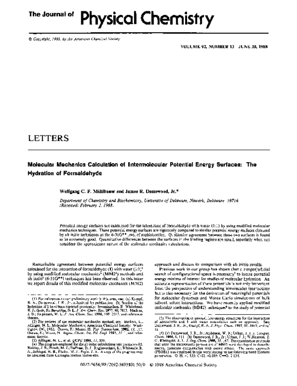 (PDF) Molecular mechanics calculation of intermolecular potential ...