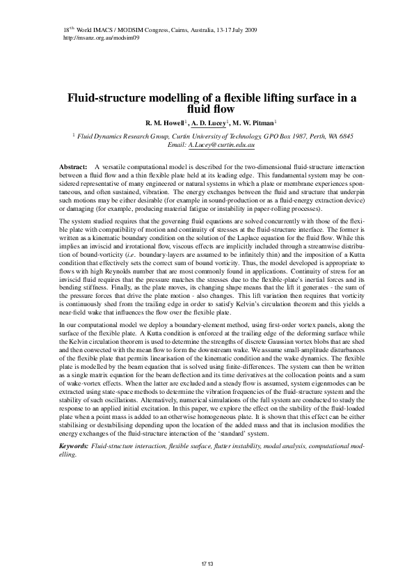 (PDF) Fluid-structure modelling of a flexible lifting surface in a fluid flow