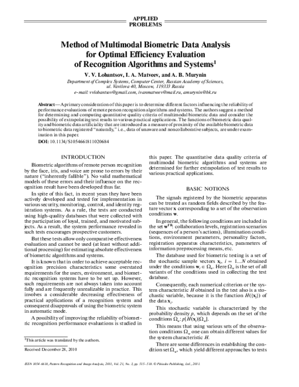 (PDF) Method of multimodal biometric data analysis for optimal efficiency evaluation of ...
