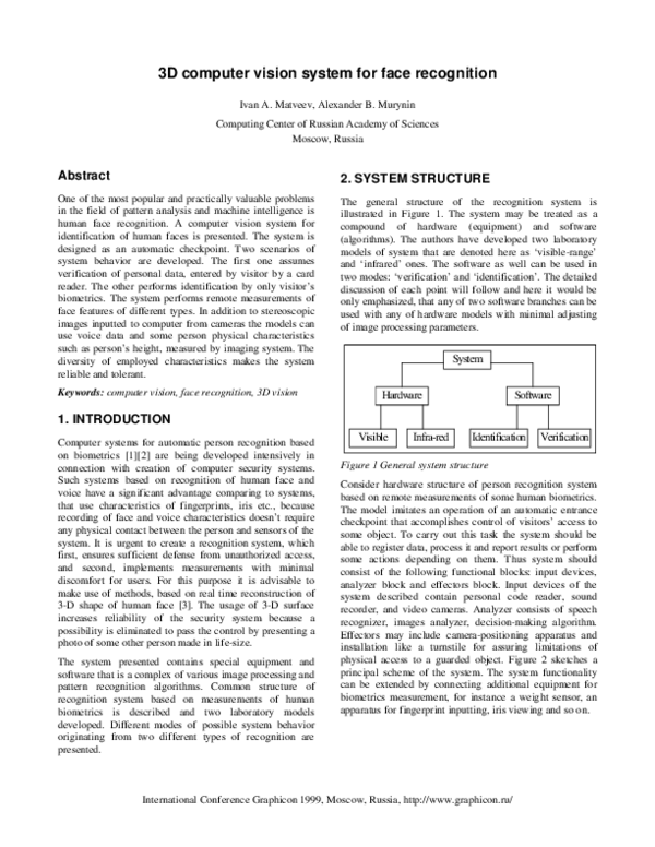 (PDF) 3D computer vision system for face recognition
