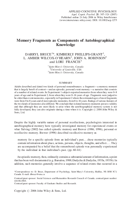 (PDF) Memory fragments as components of autobiographical knowledge