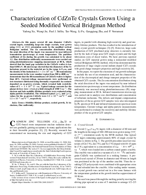(PDF) Characterization of CdZnTe Crystals Grown Using a Seeded Modified ...