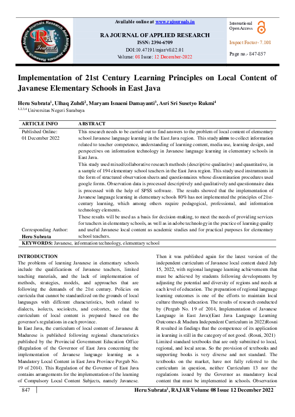 (PDF) Implementation of 21st Century Learning Principles on Local ...