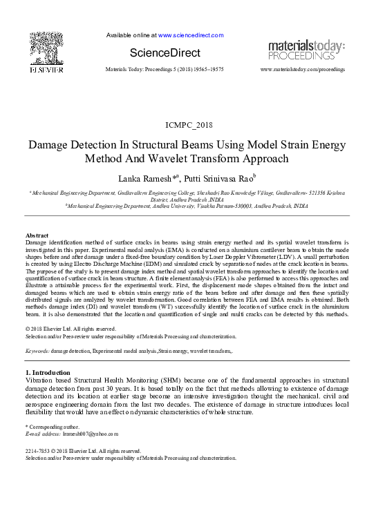 (PDF) Damage Detection in Structural Beams Using Model Strain Energy Method and Wavelet ...