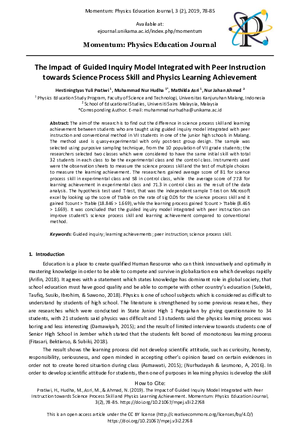 (PDF) The Impact of Guided Inquiry Model Integrated with Peer ...