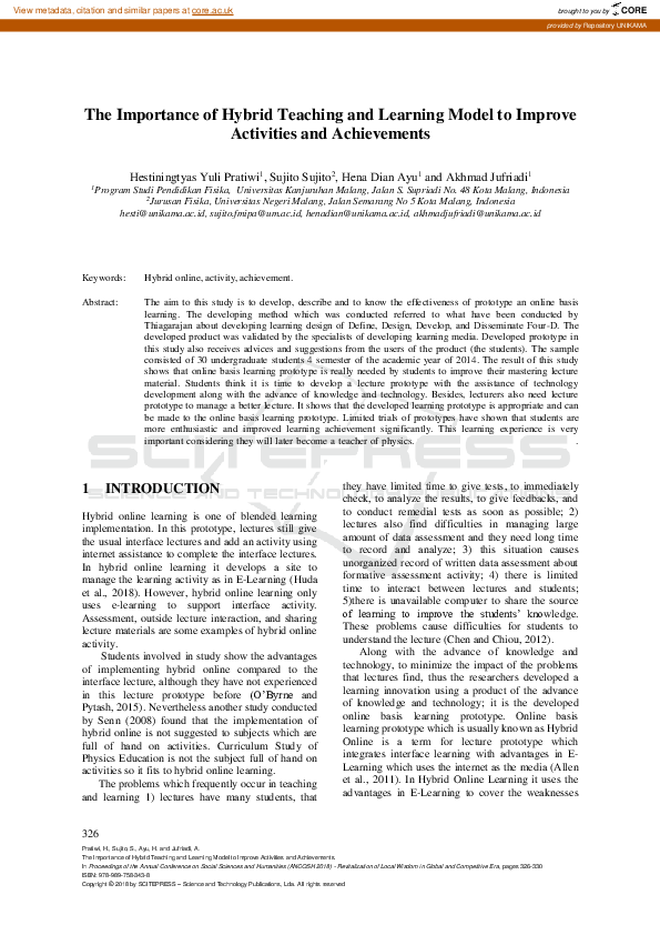 (PDF) The Importance of Hybrid Teaching and Learning Model to Improve ...