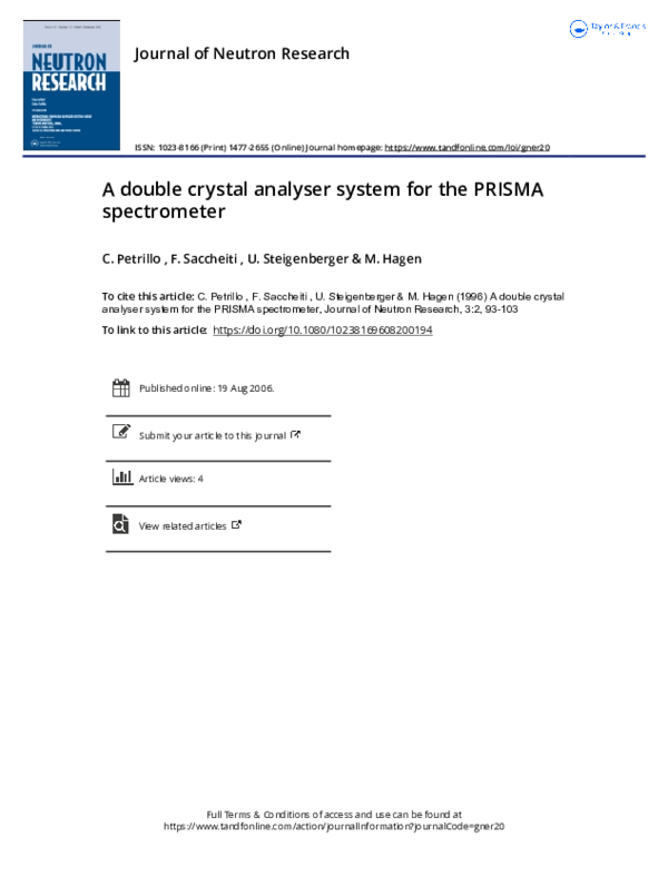 (PDF) Double-crystal analyser system for the PRISMA spectrometer: Test ...