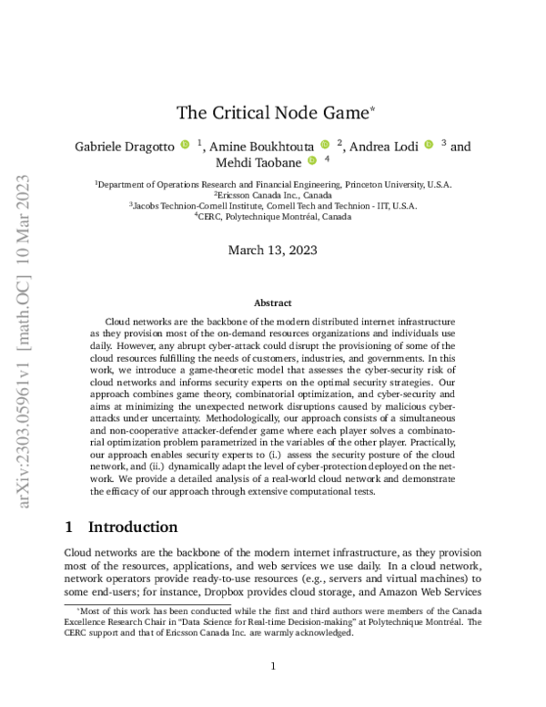 (PDF) The Critical Node Game