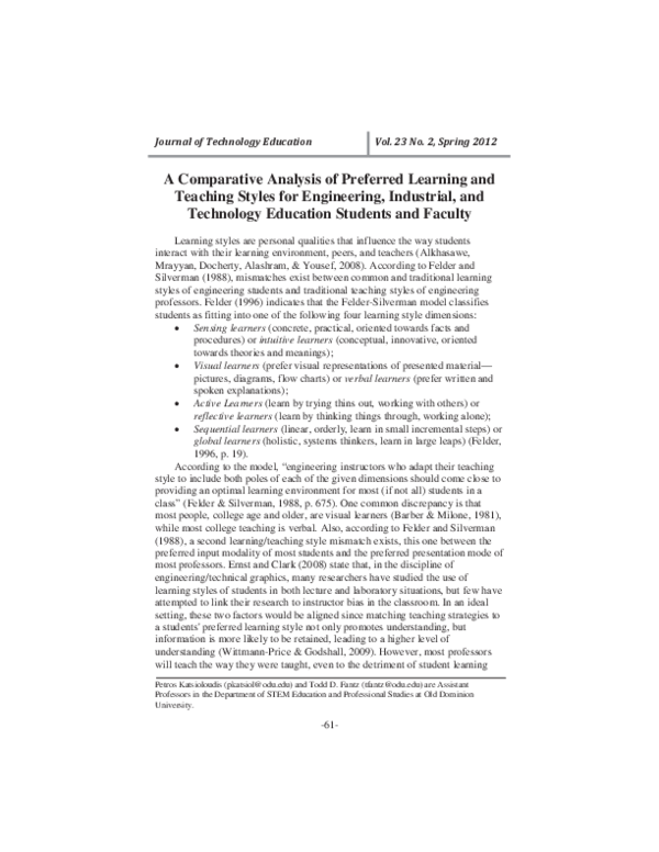 (PDF) A Comparative Analysis of Preferred Learning and Teaching Styles ...
