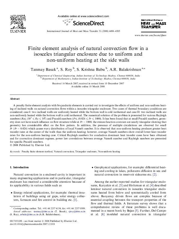 Pdf Finite Element Analysis Of Natural Convection Flow In A Isosceles