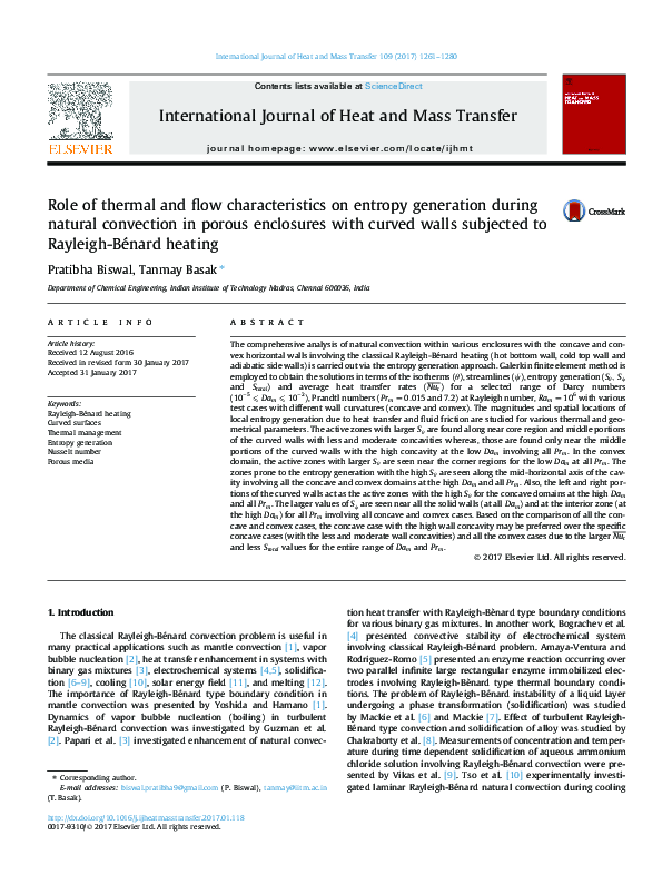 Pdf Role Of Thermal And Flow Characteristics On Entropy Generation During Natural Convection