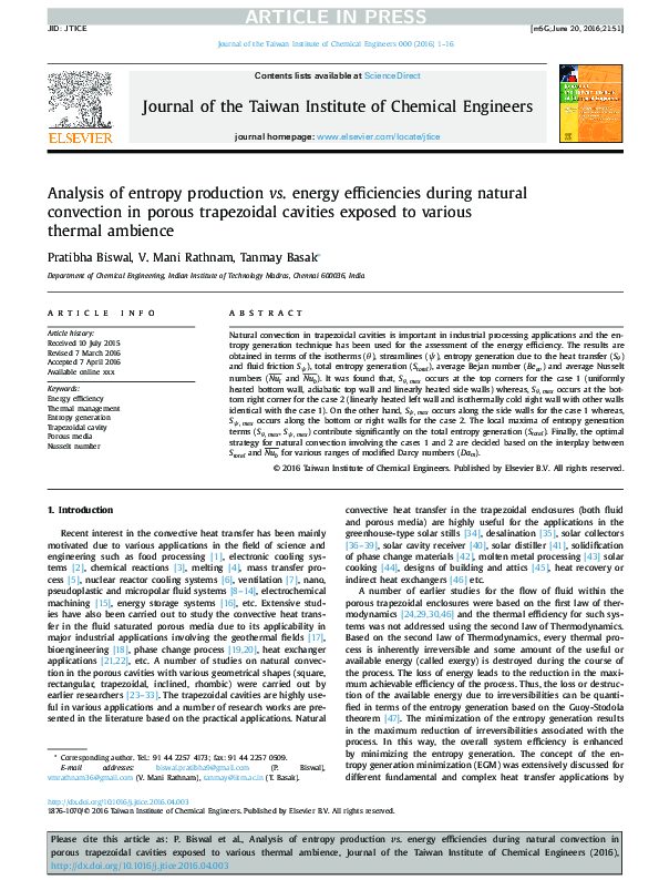 Pdf Analysis Of Entropy Production Vs Energy Efficiencies During
