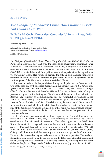 (PDF) The Collapse of Nationalist China: How Chiang Kai-shek Lost China ...