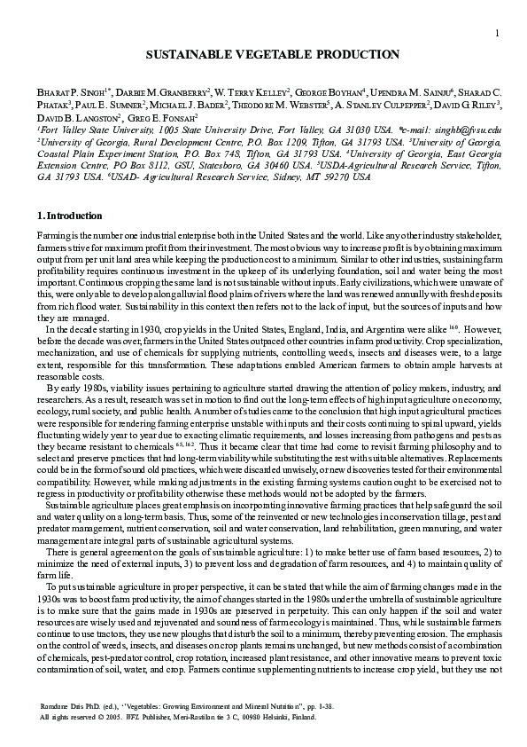 (PDF) Sustainable vegetable production