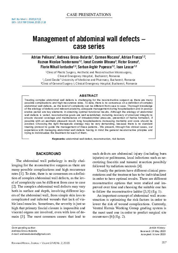 Pdf Management Of Abdominal Wall Defects Case Series