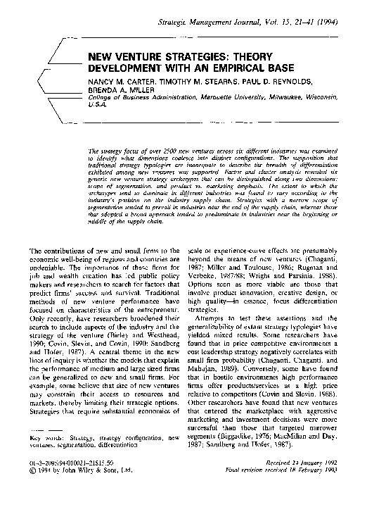 (PDF) New venture strategies: Theory development with an empirical base