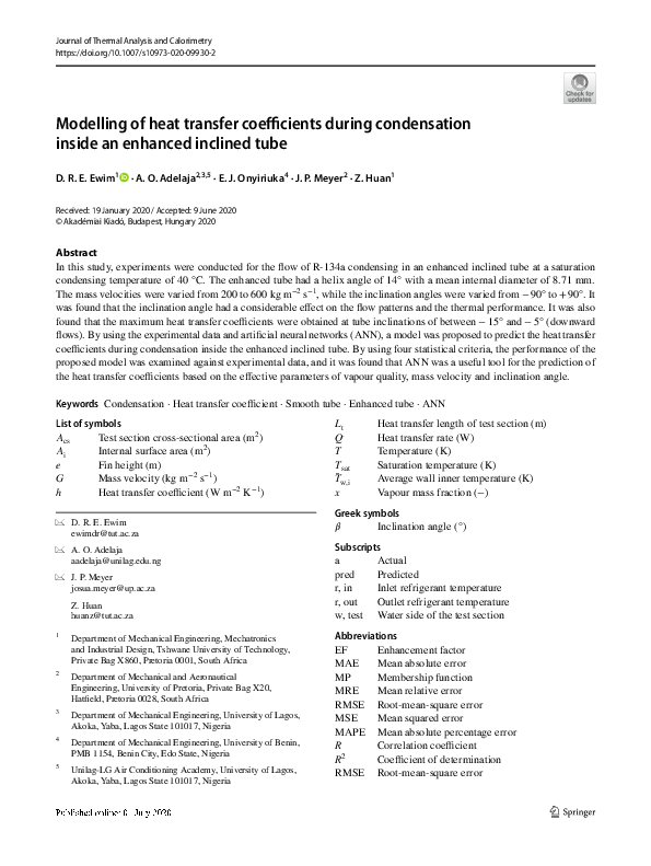 (PDF) Modelling of heat transfer coefficients during condensation ...