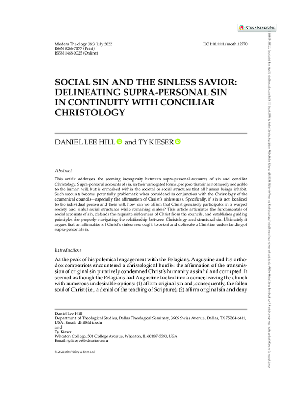 (PDF) SOCIAL SIN AND THE SINLESS SAVIOR: DELINEATING SUPRA-PERSONAL SIN ...