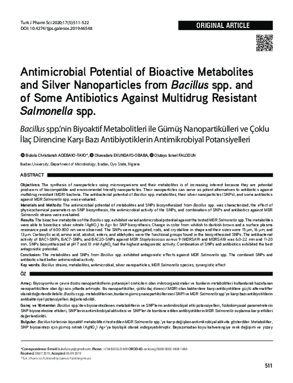 (PDF) Antimicrobial Potential of Bioactive Metabolites and Silver ...