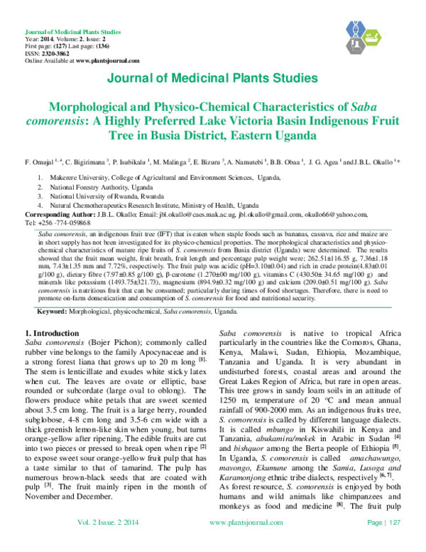 (PDF) Morphological and Physico-Chemical Characteristics of Saba ...