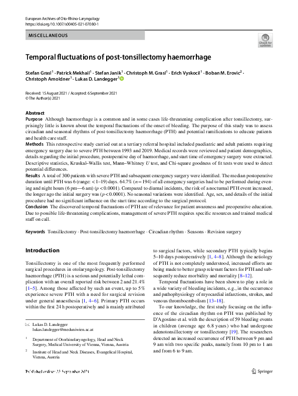 (PDF) Temporal fluctuations of post-tonsillectomy haemorrhage