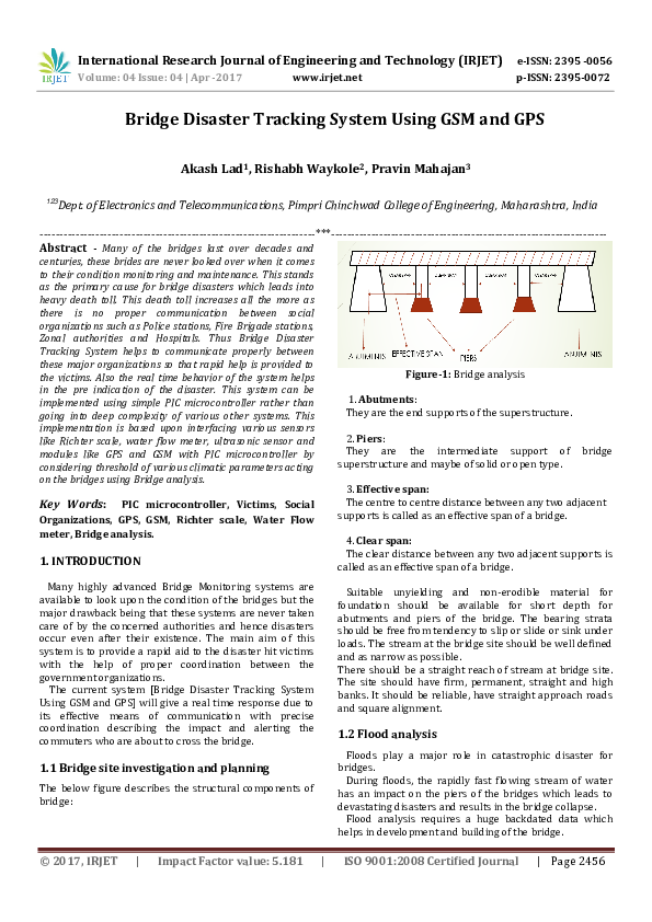 (PDF) Bridge Disaster Tracking System Using GSM and GPS | AKASH LAD ...