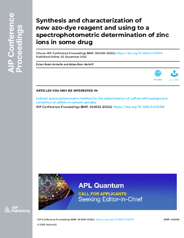 (PDF) Synthesis and characterization of new azo-dye reagent and using ...
