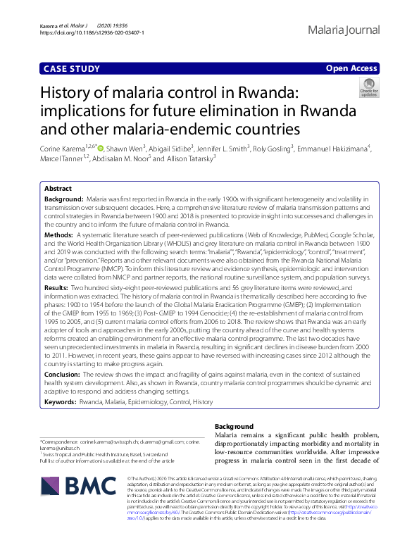 (PDF) History of malaria control in Rwanda: implications for future ...