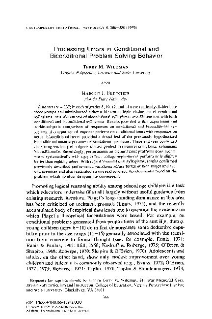 Pdf Processing Errors In Conditional And Biconditional Problem Solving Behavior