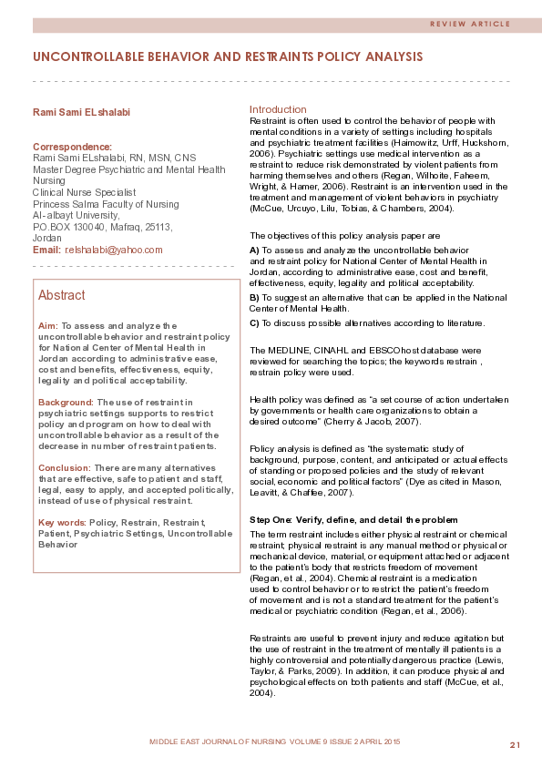 (PDF) Uncontrollable Behavioral and Restraints Policy Analysis