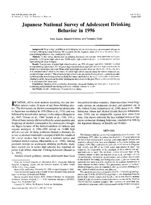 (PDF) Japanese National Survey of Adolescent Drinking Behavior in 1996