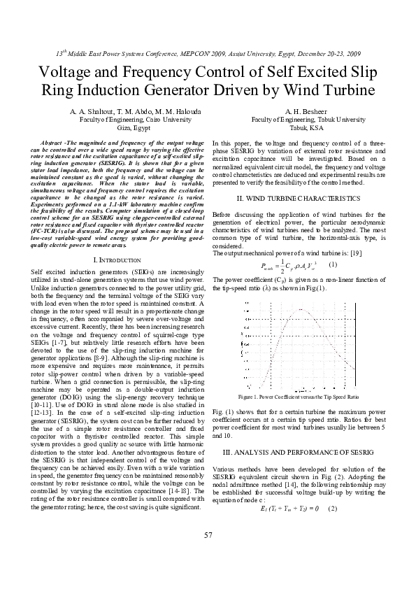 Pdf Voltage And Frequency Control Of Self Excited Slip Ring Induction Generator Driven By Wind