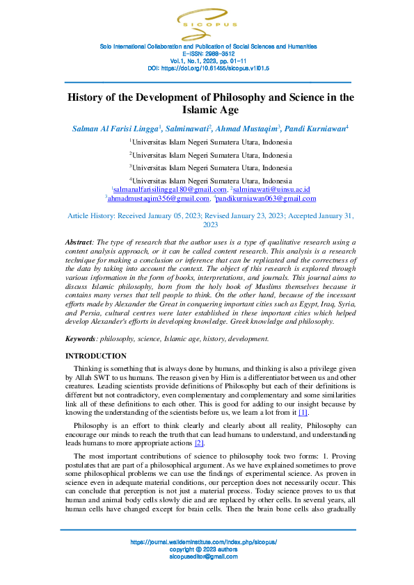 (PDF) History of the Development of Philosophy and Science in the ...