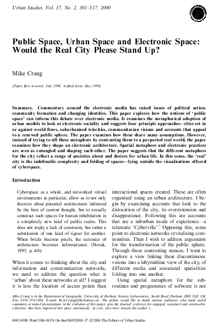 (PDF) Public Space, Urban Space and Electronic Space: Would the Real ...