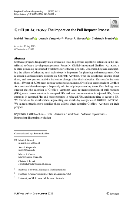 (PDF) GitHub Actions: The Impact on the Pull Request Process