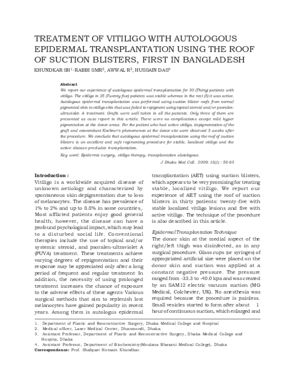 (PDF) Treatment of vitiligo with autologous epidermal transplantation ...