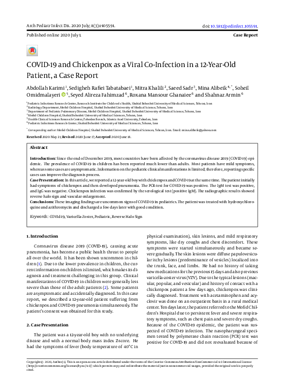 (PDF) COVID-19 and Chickenpox as a Viral Co-Infection in a 12-Year-Old ...