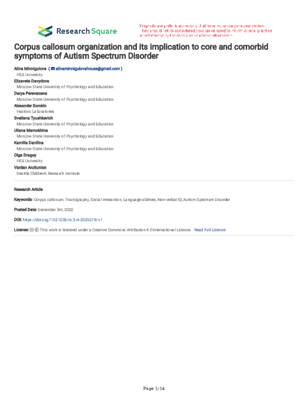 (PDF) Corpus callosum organization and its implication to core and ...
