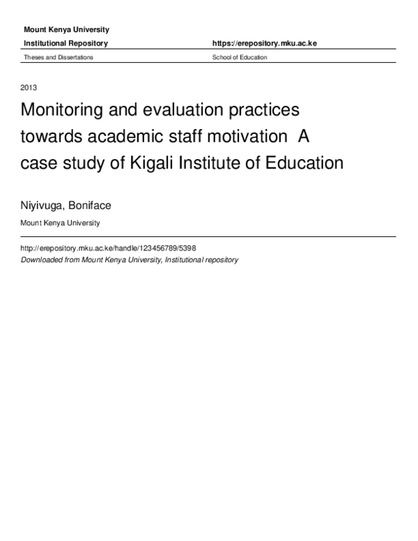 (PDF) Monitoring and evaluation practices towards academic staff motivation A case study of ...