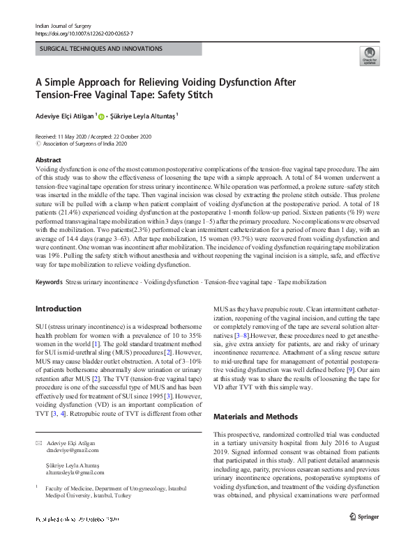 (PDF) A Simple Approach for Relieving Voiding Dysfunction After Tension ...