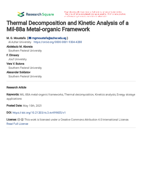 (PDF) Thermal Decomposition and Kinetic Analysis of a Mil-88a Metal ...
