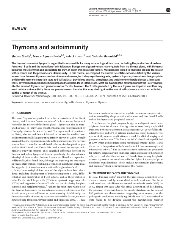 (PDF) Thymoma and autoimmunity