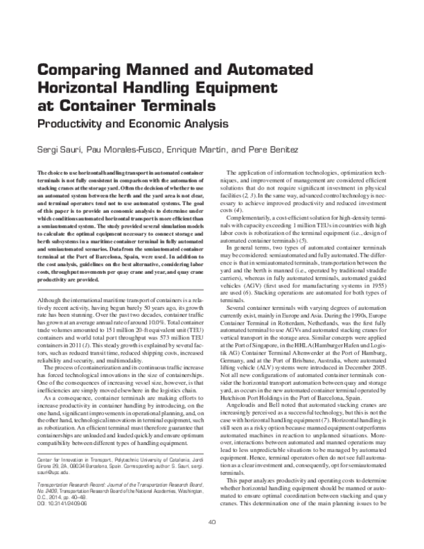 (PDF) Comparing Manned and Automated Horizontal Handling Equipment at Container Terminals