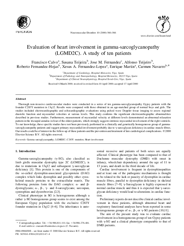 (PDF) Evaluation of heart involvement in gamma-sarcoglycanopathy ...