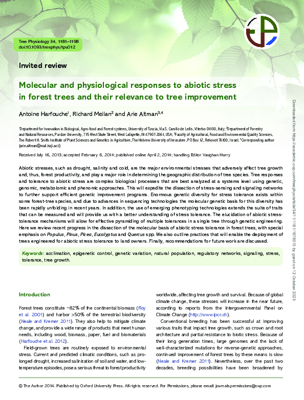 (PDF) Molecular and physiological responses to abiotic stress in forest ...